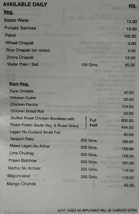 Menu at Sir Ratan Tata Institute - RTI, Mumbai