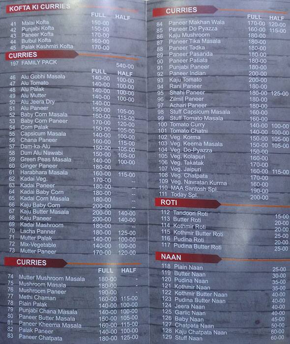 Menu at Maa Santosh Dhaba Family Restaurant, Hyderabad