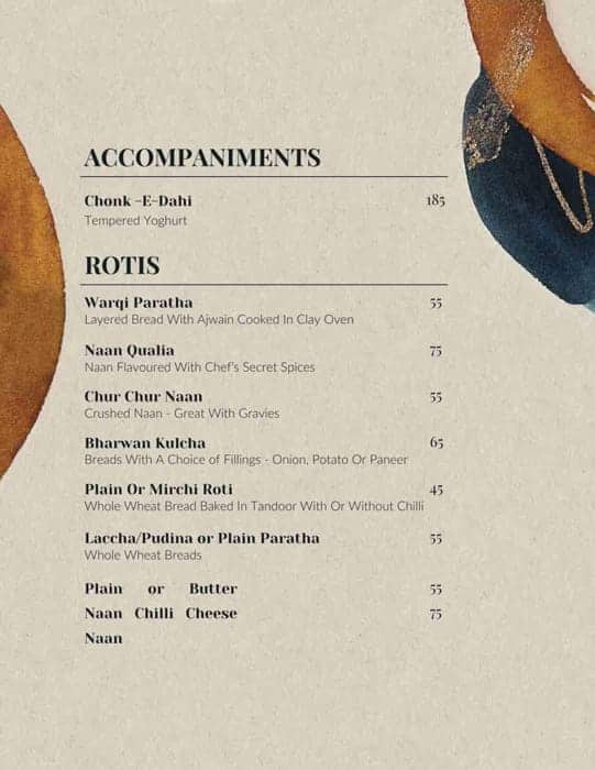 Menu at Tosh-e-daan, Hyderabad