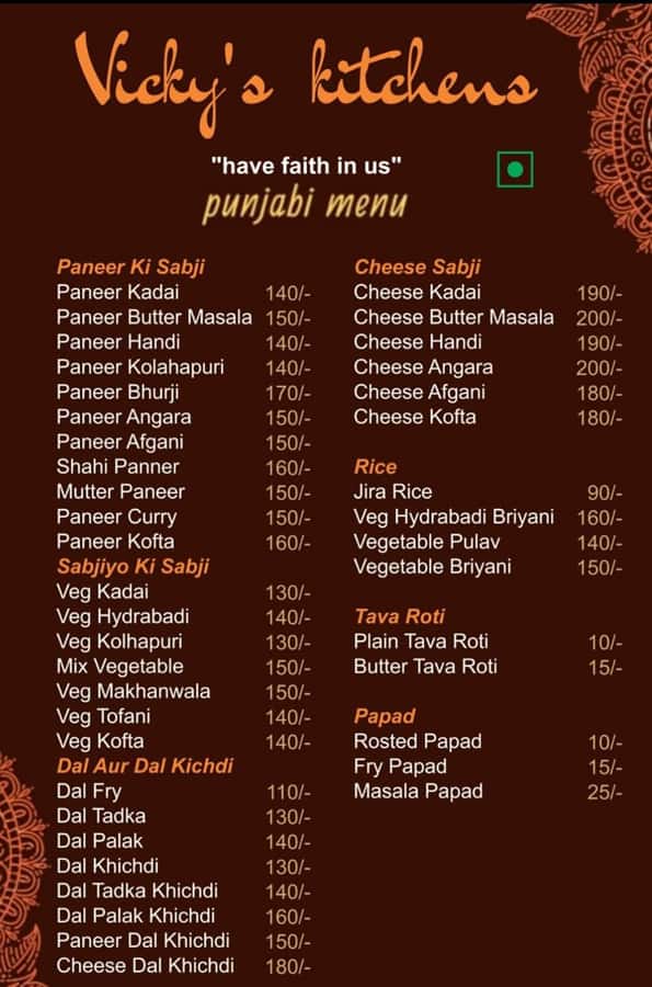 Menu of Vicky's Kitchen, Gurukul, Ahmedabad