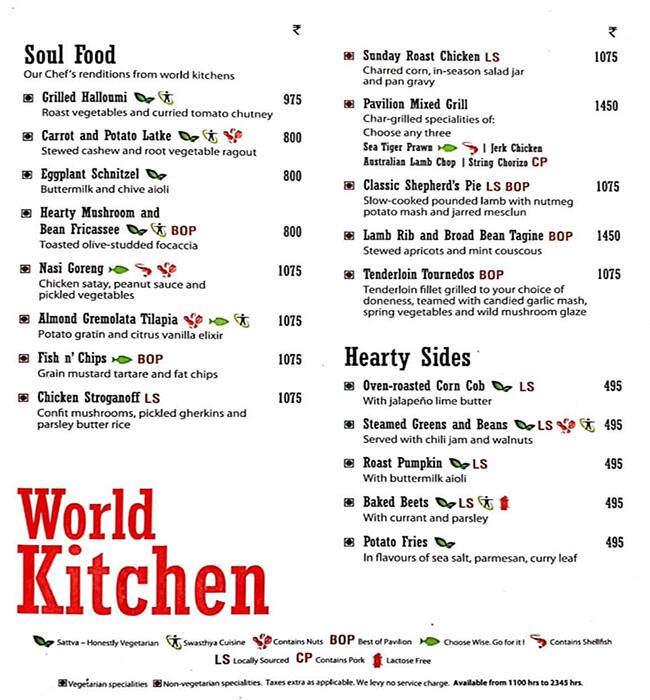 Menu at Eden Pavilion - ITC Sonar, Kolkata, 1