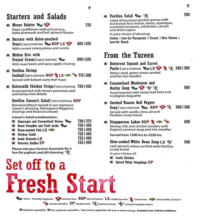 Menu at Eden Pavilion - ITC Sonar, Kolkata, 1