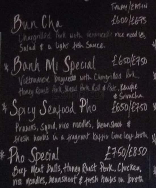 Menu at Bun Cha restaurant, London