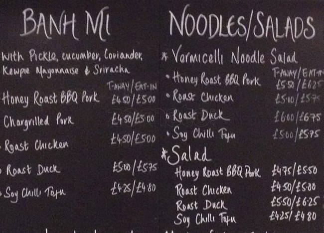 Menu at Bun Cha restaurant, London