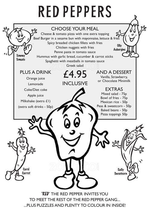 Menu at Red Peppers restaurant, Teddington, 53 Broad St