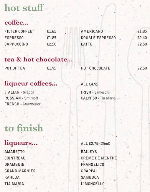 Menu at Red Peppers restaurant, Teddington, 53 Broad St