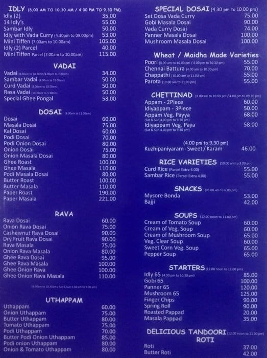 Vasanta Bhavan Menu, Menu for Vasanta Bhavan, Egmore, Chennai - Zomato