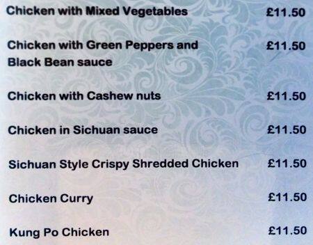 Menu at Sichuan House restaurant, Glasgow
