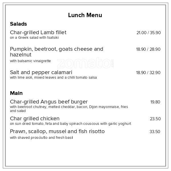 Menu at Roquette restaurant, Whakatane