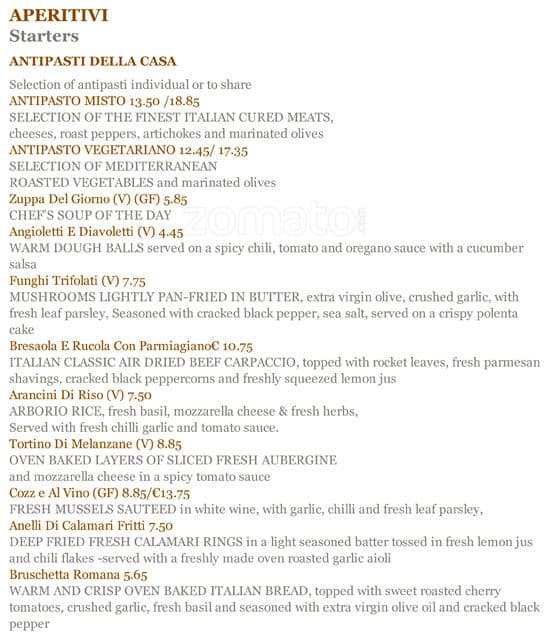 Menu at Il Caffe Di Napoli cafe, Dublin, 41 Westland Row