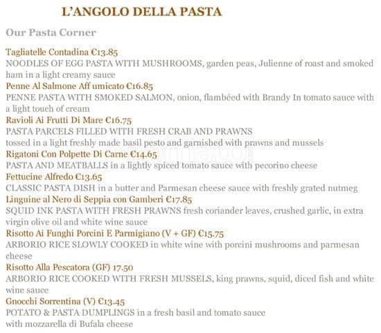 Menu at Il Caffe Di Napoli cafe, Dublin, 41 Westland Row