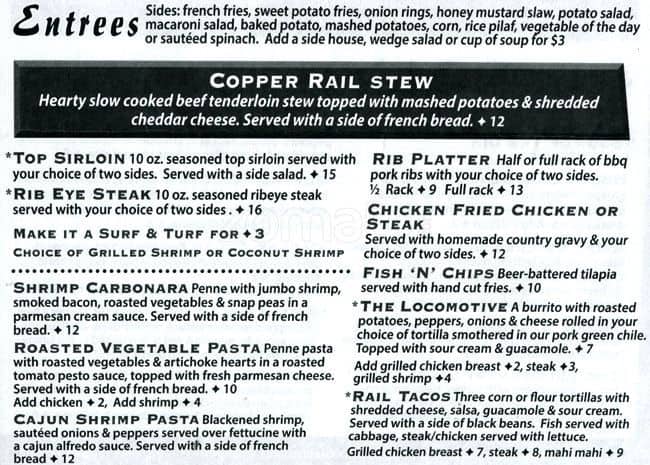 Menu at Copper Rail Bar & Grill, Brighton