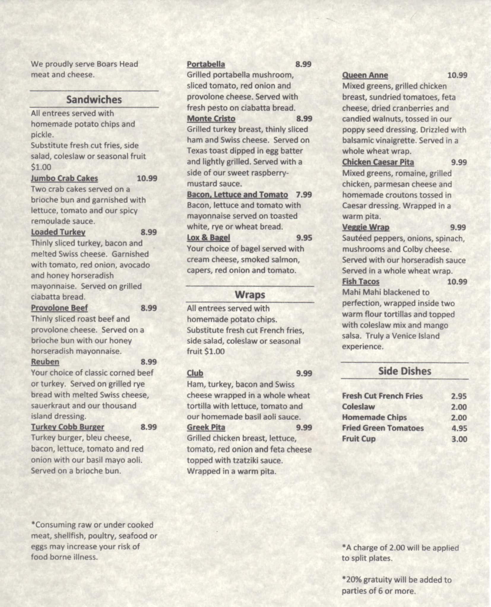 Menu at Upper Crust Cafe & Bakery, Venice