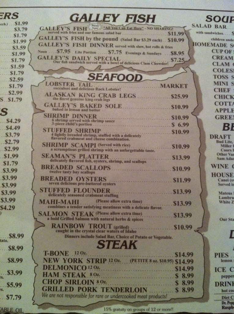 Menu at Galley restaurant, Decatur