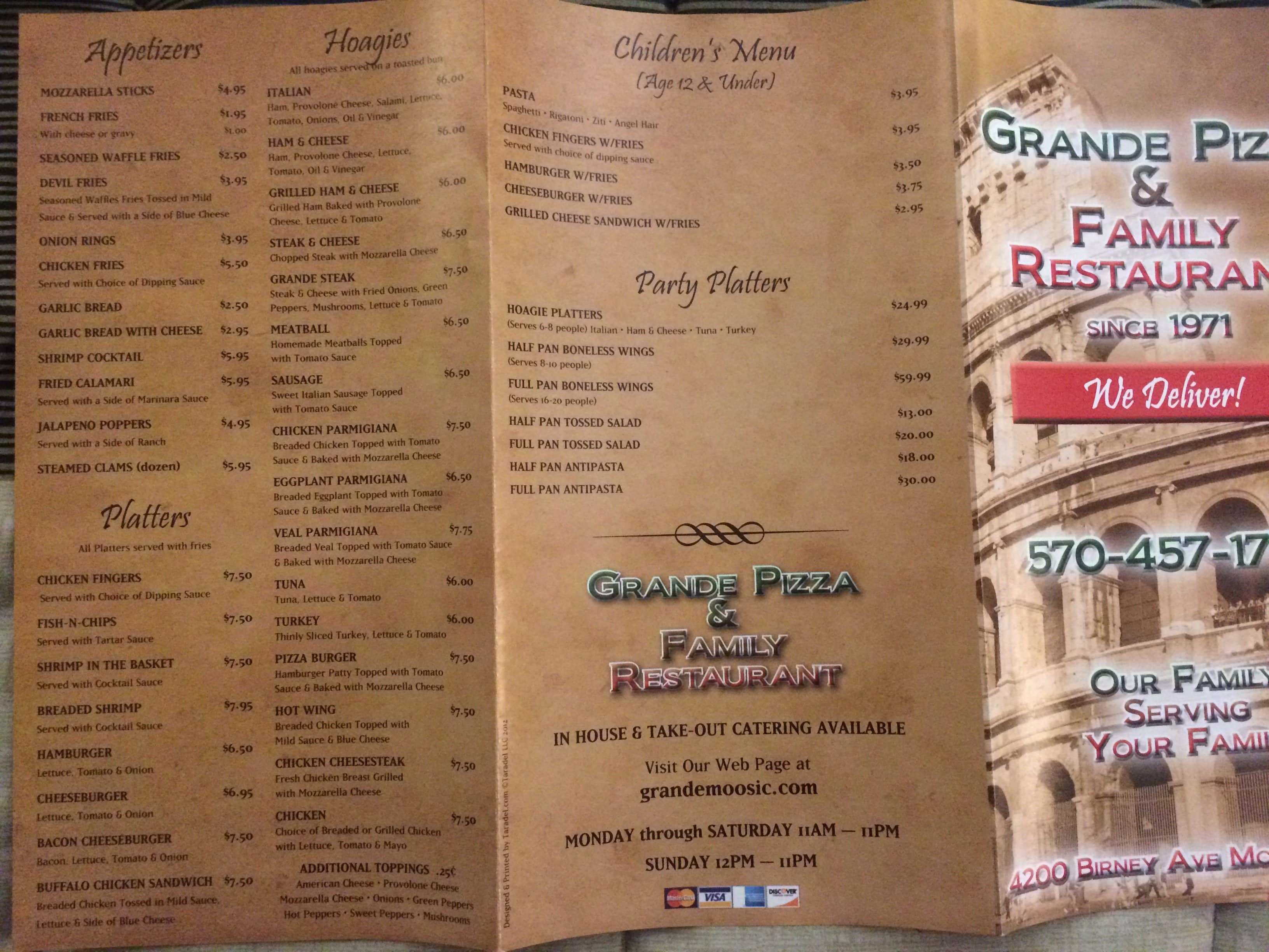Menu at Grande Pizza & Family Restaurant, Moosic