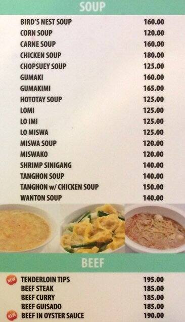 Menu at Manila Foodshoppe restaurant, Mandaue City, Ouano Ave