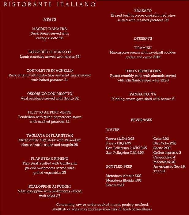 Menu at La Scarpetta pub & bar, Southgate, S Tuttle Ave