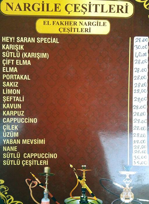 Menu at Tarihi Lokum Cafe, Istanbul, Mareşal Fevzi Çakmak 1. Sk. No:37
