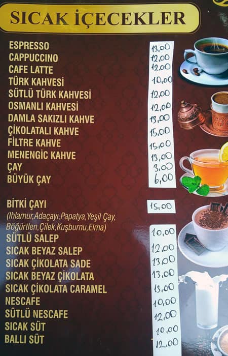 Menu at Tarihi Lokum Cafe, Istanbul, Mareşal Fevzi Çakmak 1. Sk. No:37