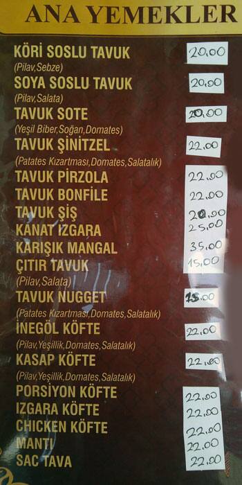 Menu at Tarihi Lokum Cafe, Istanbul, Mareşal Fevzi Çakmak 1. Sk. No:37