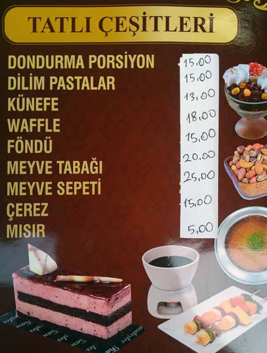 Menu at Tarihi Lokum Cafe, Istanbul, Mareşal Fevzi Çakmak 1. Sk. No:37