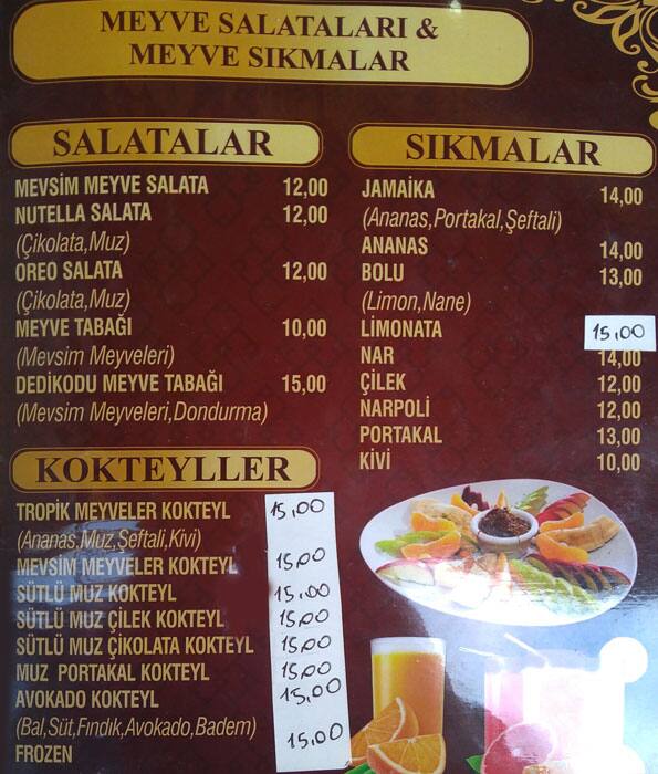 Menu at Tarihi Lokum Cafe, Istanbul, Mareşal Fevzi Çakmak 1. Sk. No:37