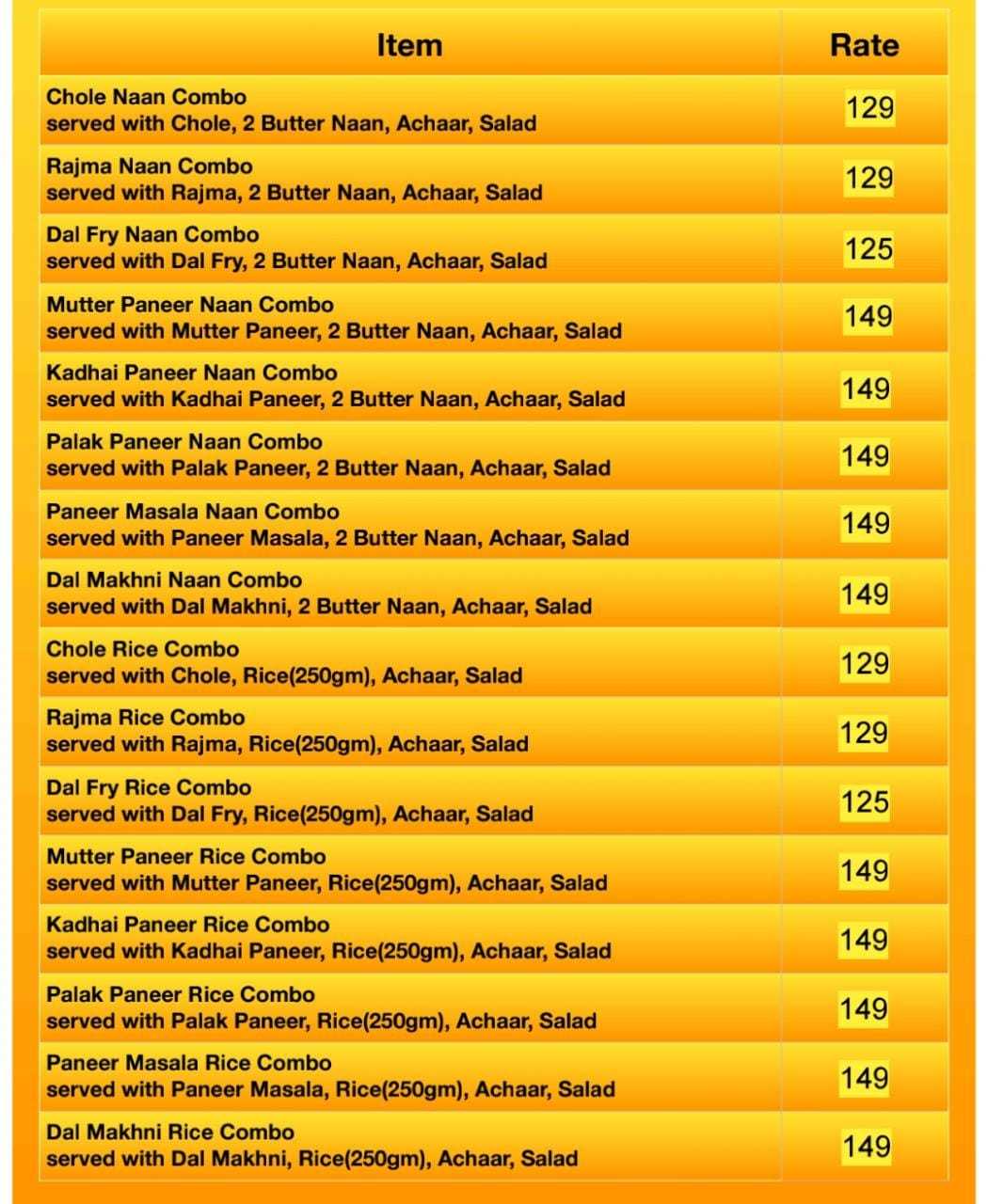 Menu at Bedis Naan House, Pune