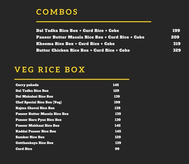 Menu of Rice Box, RTC X roads, Hyderabad