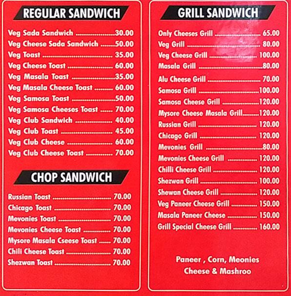 Menu of Sandwich Corner, Marol, Mumbai