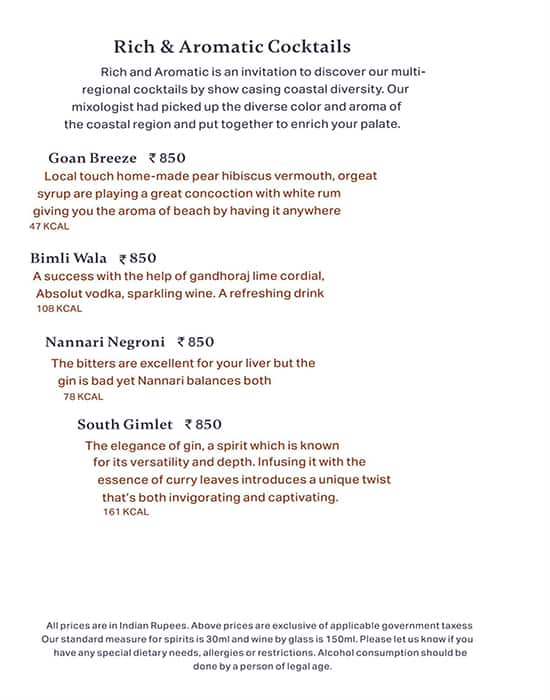 Menu of Neer - Hilton Embassy Manyata Business Park, Nagawara, Bangalore