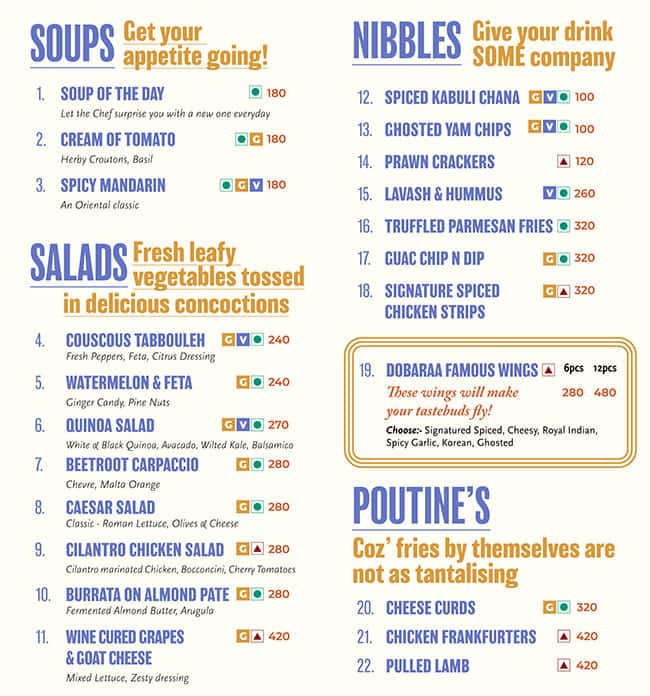 Menu of Dobaraa, Viman Nagar, Pune