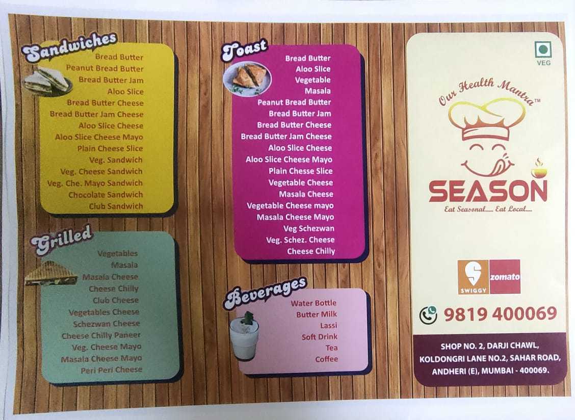 Menu of Season, Near Andheri East Station, Mumbai