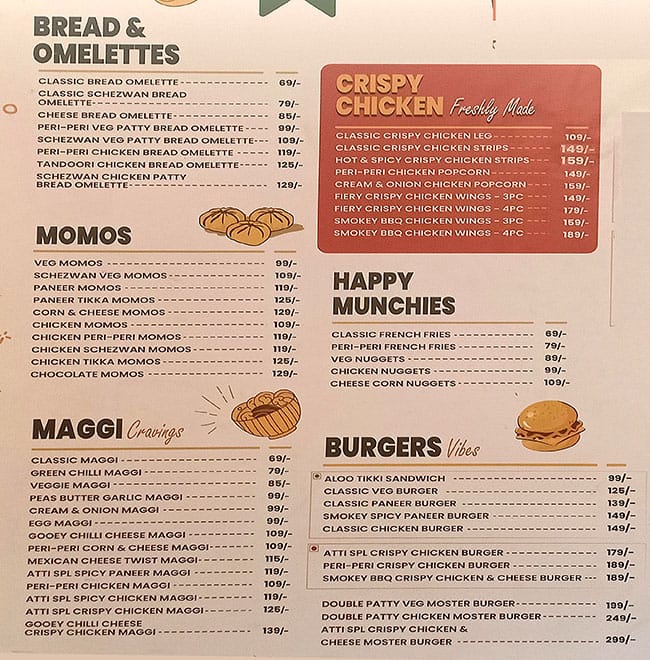 Menu of Atti Cafe - Idhu Namma Spot, Taramani, Chennai