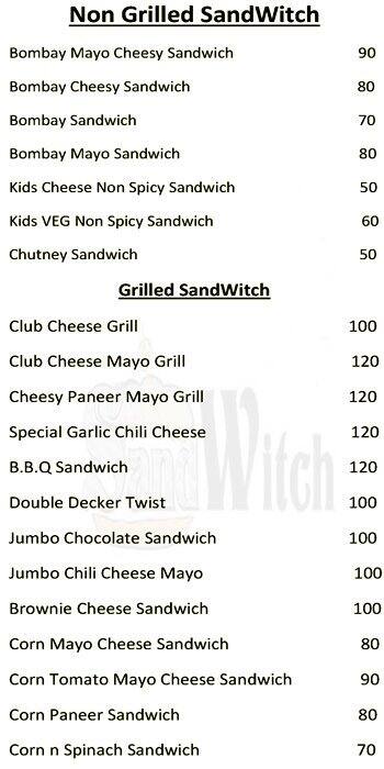 Menu at SandWitch, Coimbatore