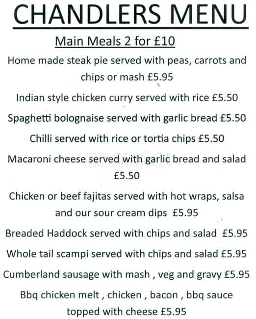 Menu at Chandlers pub & bar, Clydebank