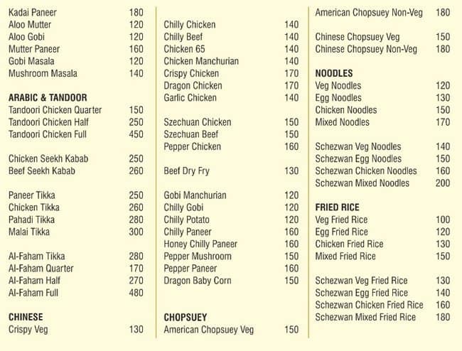 Menu at RJ's Cafe, Kochi, X8F8+5GP