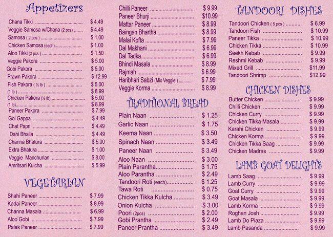 Menu at Bharat Sweets & Restaurant, Surrey