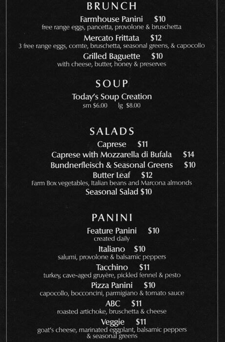 Menu at Mountain Mercato cafe, Canmore