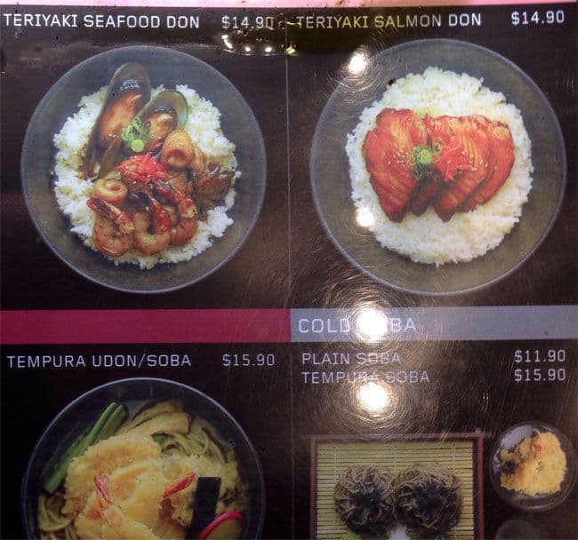 Menu at Kingyo fast food, Bondi Junction