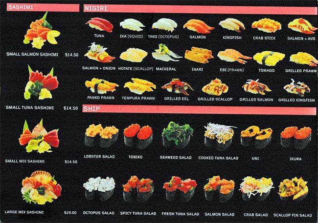 Menu at Kingyo fast food, Bondi Junction