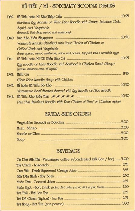 Menu at New Saigon Restaurant, Seattle, 6th Ave