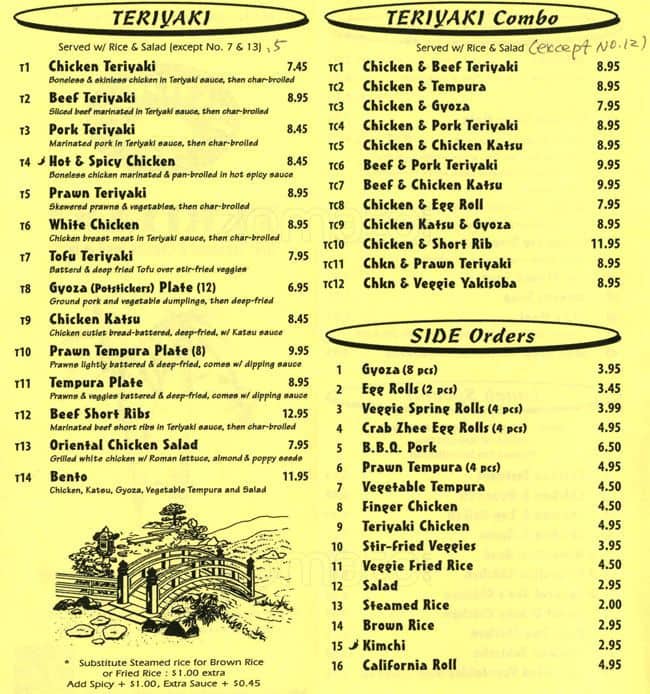 Menu at Modoo Teriyaki Puyallup restaurant, Frederickson, Meridian Ave E