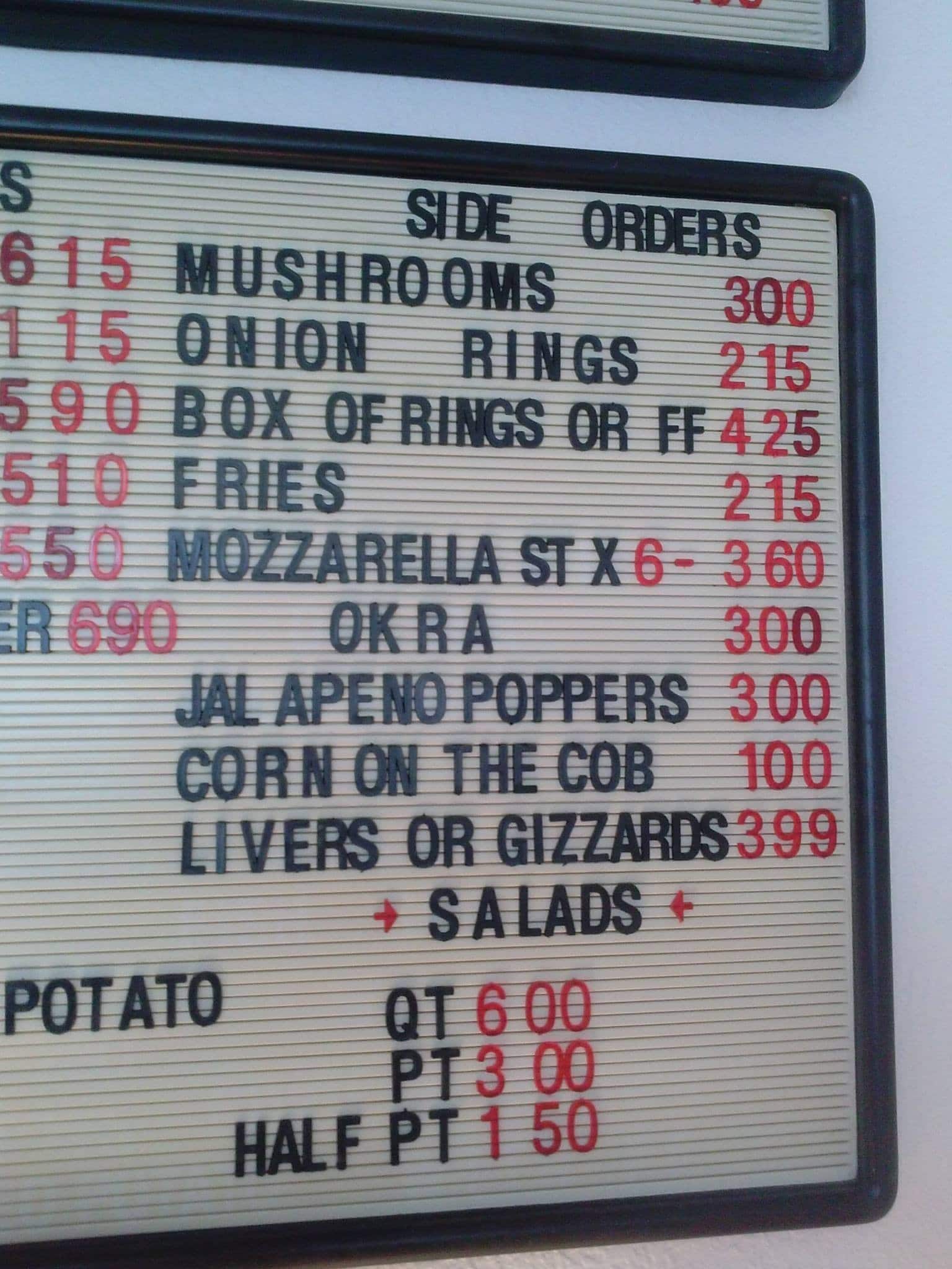 Menu at Maryland Fried Chicken restaurant, Pompano Beach