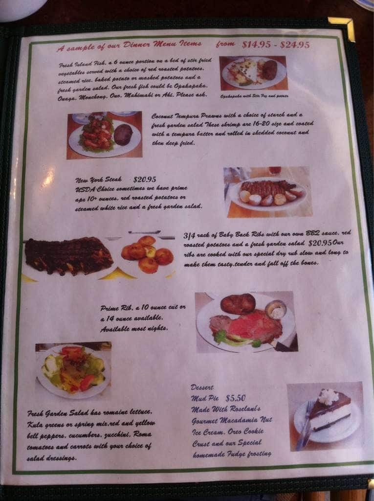 Menu at Blue Moon Cafe, Kihei