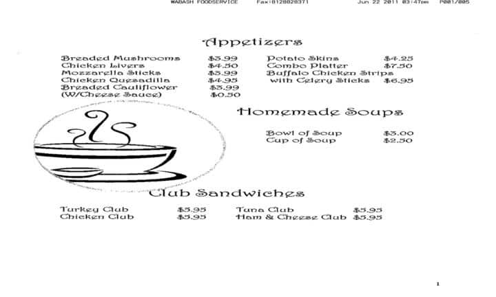 Menu at Dot's cafe, Vincennes