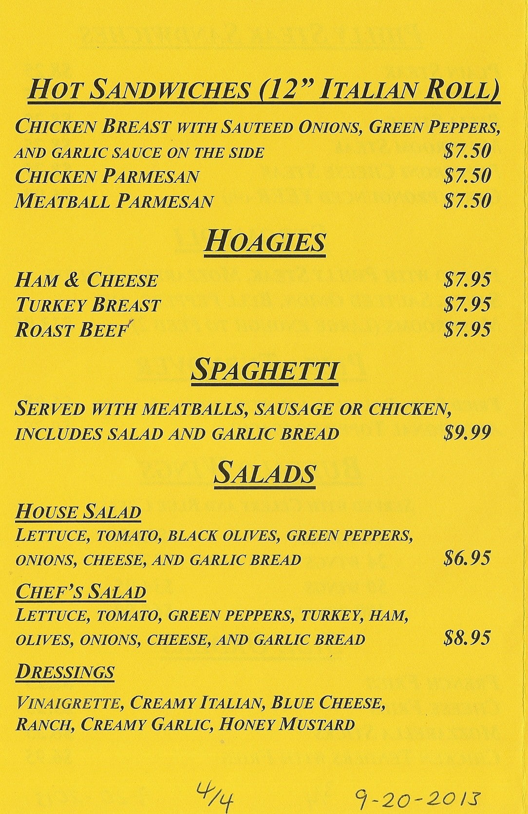 Menu at Philly's Pizza pizzeria, Pineville