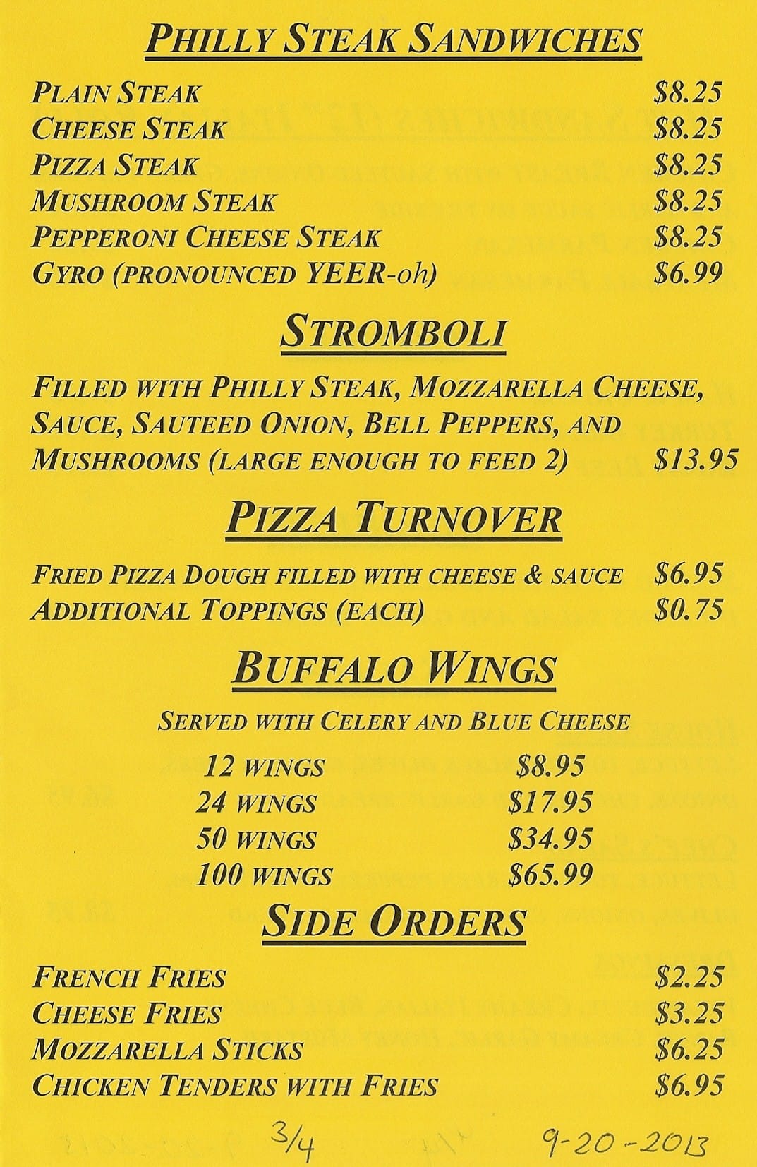 Menu at Philly's Pizza pizzeria, Pineville