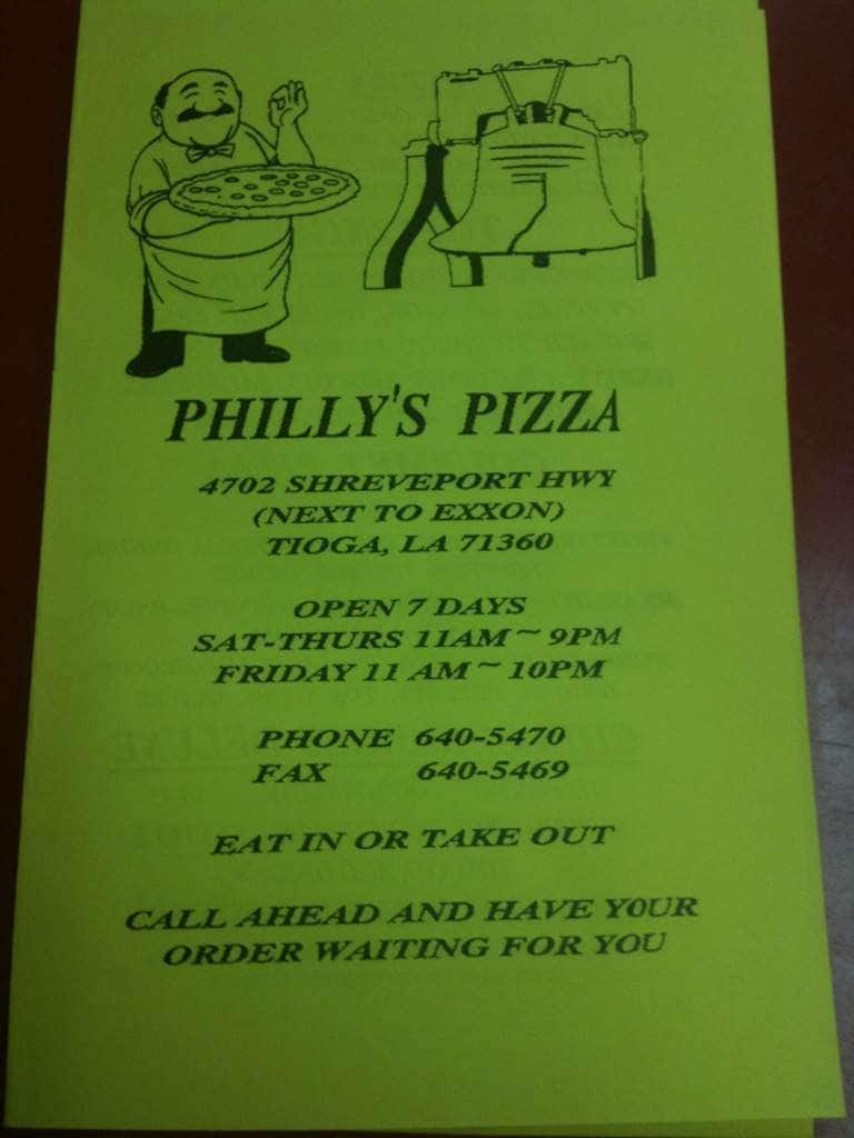 Menu at Philly's Pizza pizzeria, Pineville