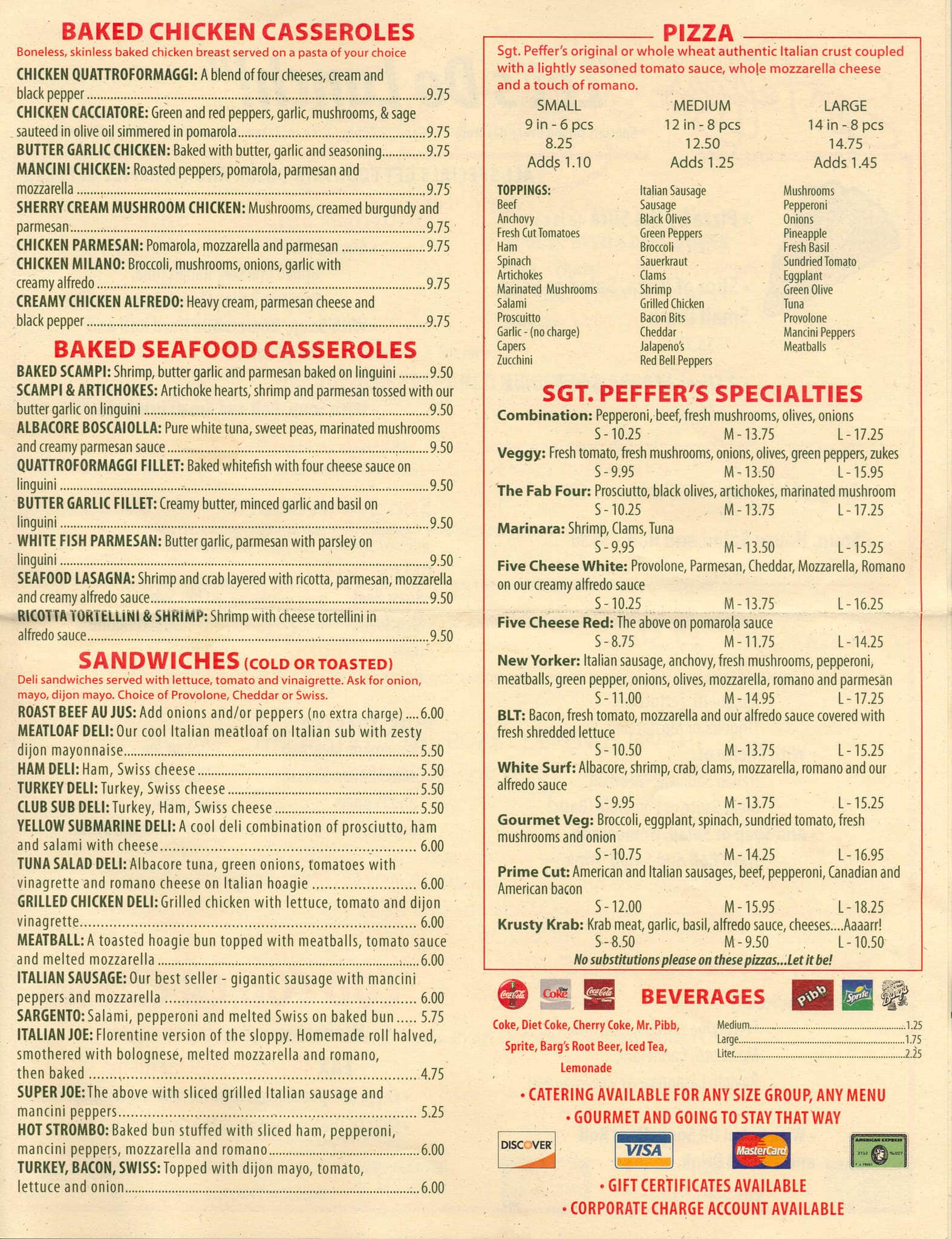 Menu at Sgt Peffers Cafe Italian, Omaha