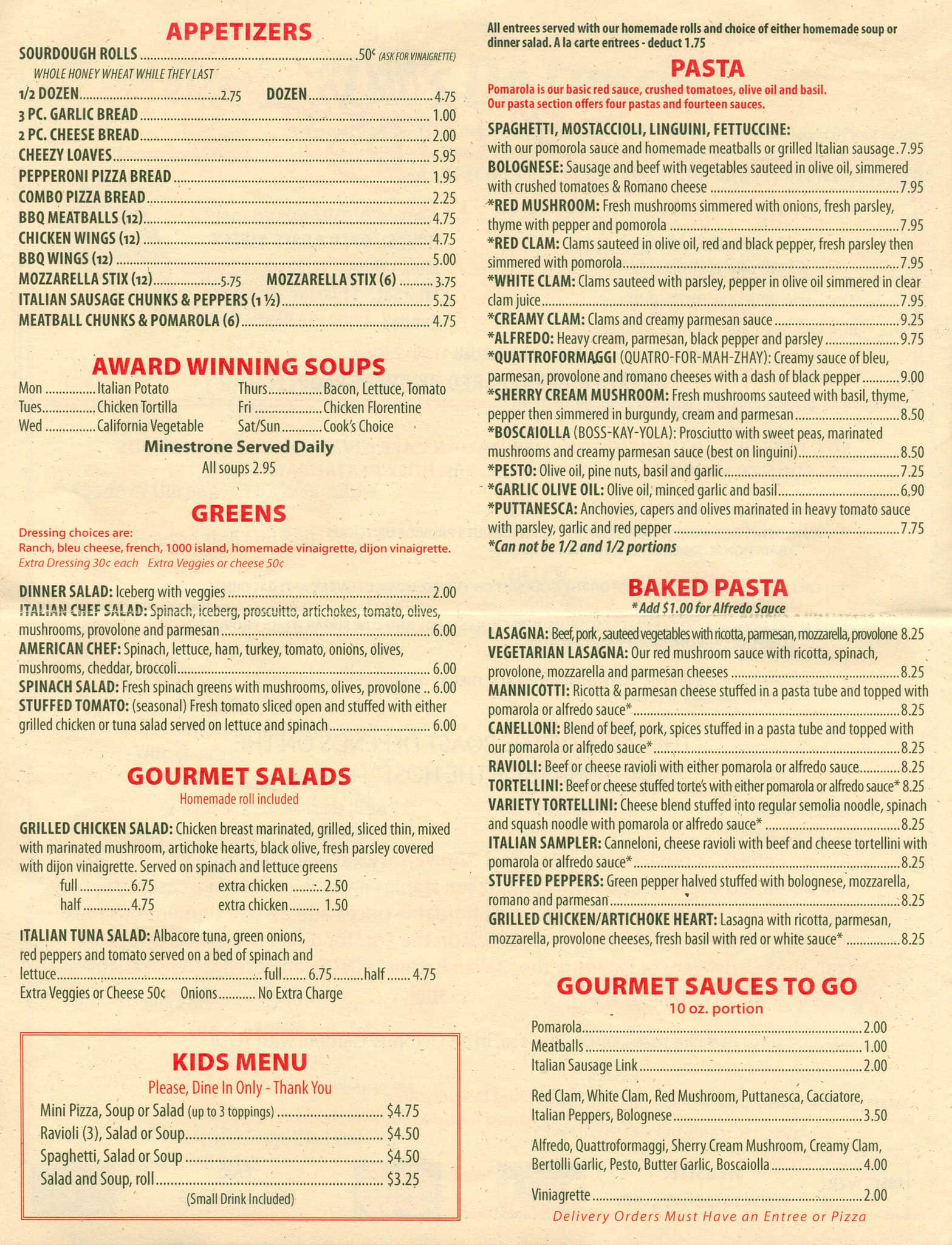 Menu at Sgt Peffers Cafe Italian, Omaha